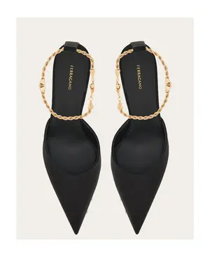 FERRAGAMO Dana Slingback Pumps With Gold Chain Detail - Black