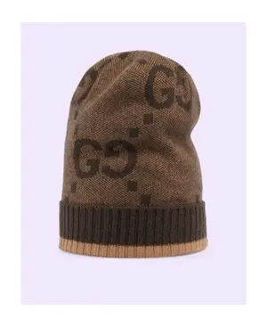 Gucci Monogram Knitted Beanie - Brown