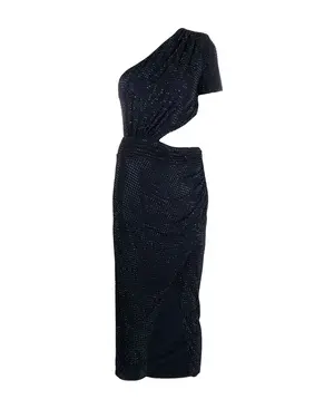 SELF-PORTRAIT Asymmetric Neck Cut-out Midi Dress - Black