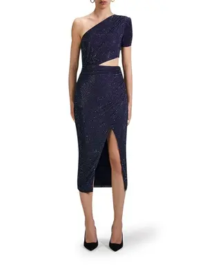 SELF-PORTRAIT Asymmetric Neck Cut-out Midi Dress - Black