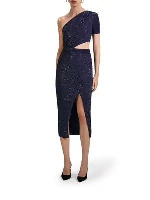 SELF-PORTRAIT Asymmetric Neck Cut-out Midi Dress - Black