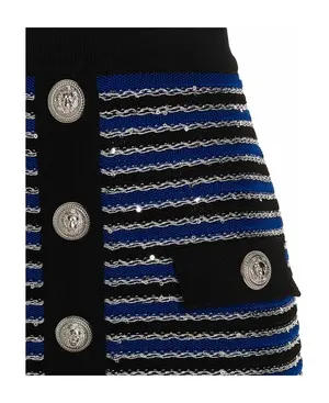 Balmain High-waisted Knit Buttoned Skirt