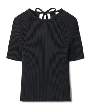 Tory Burch Ribbed Slim Fit Sweater With Back Tie Detail - Black