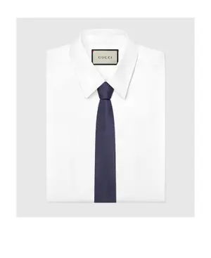 Gucci Ribbed Silk Neck Tie With Embroidered Double G - Black