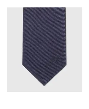 Gucci Ribbed Silk Neck Tie With Embroidered Double G - Black