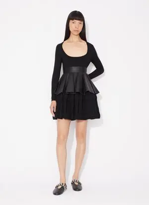 Alaïa Long-sleeved Wool Dress With Round Neck And Pleated Skirt