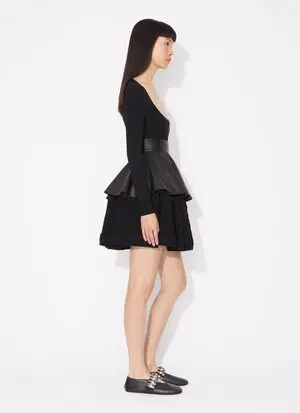 Alaïa Long-sleeved Wool Dress With Round Neck And Pleated Skirt