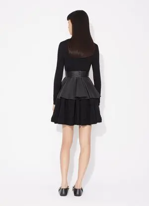 Alaïa Long-sleeved Wool Dress With Round Neck And Pleated Skirt