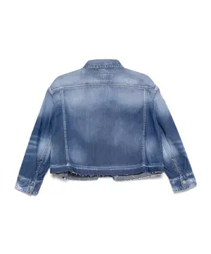 Dsquared2 Medium Wash Maxi Denim Jacket With Embroidered Logo