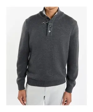 FAY Mock Neck Wool Jumper With Button Placket - Grey