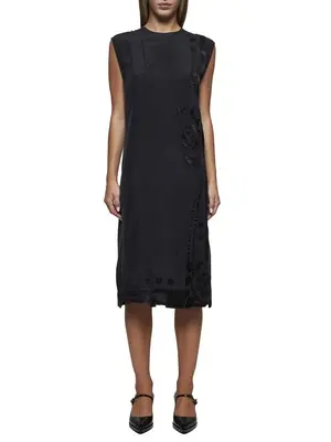 Prada Crewneck Sleeveless Dress With Floral Embellishment