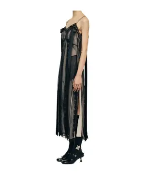 Simone Rocha Layered Ribbon Daisy Chain Multi-slit Maxi Dress