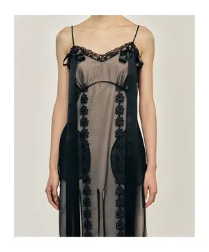 Simone Rocha Layered Ribbon Daisy Chain Multi-slit Maxi Dress