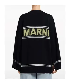 Marni Oversized-fit Cardigan With Logo Stripe Trim - Black