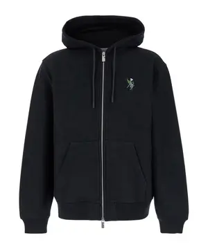 Burberry Embroidered Zip-up Drawstring Hoodie - Blue