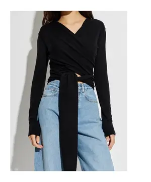 Alaïa Long Sleeve Decorative Tie Top - Black