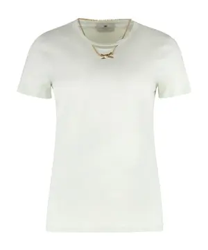 Elisabetta Franchi Bow Necklace Jersey T-shirt - White