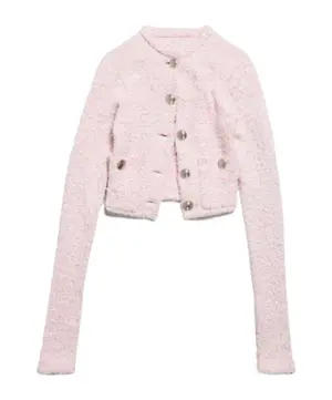 Balenciaga Cropped Tweed Cardigan With Embossed Buttons - Pink