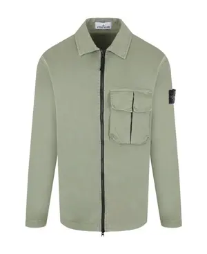 Stone Island Zip-up Stretch-cotton Shirt Jacket - Sage