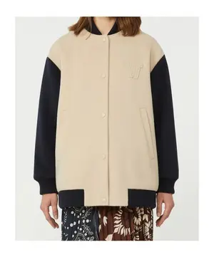 Max Mara Oversized Varsity Bomber Jacket - Sand