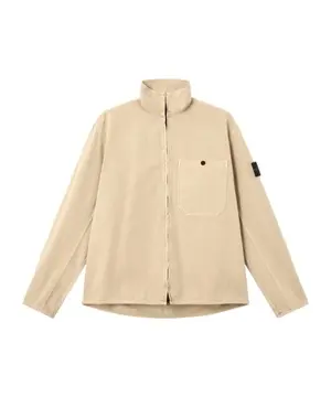 Stone Island Zip-up Overshirt With Logo Patch - Desert