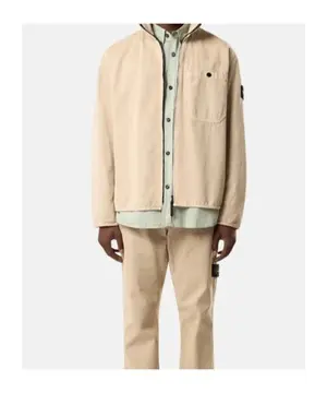 Stone Island Zip-up Overshirt With Logo Patch - Desert