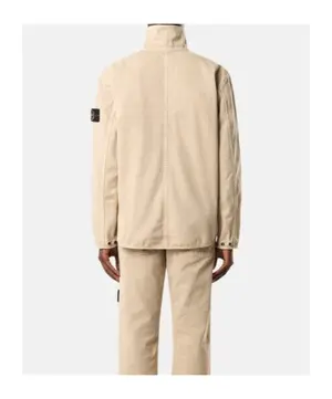 Stone Island Zip-up Overshirt With Logo Patch - Desert