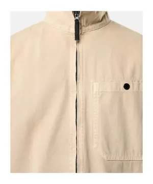 Stone Island Zip-up Overshirt With Logo Patch - Desert