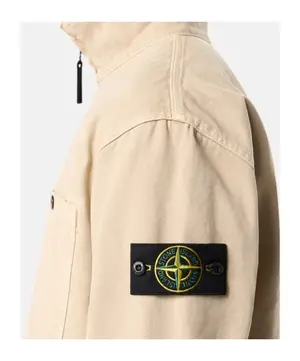 Stone Island Zip-up Overshirt With Logo Patch - Desert