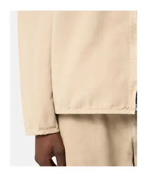 Stone Island Zip-up Overshirt With Logo Patch - Desert