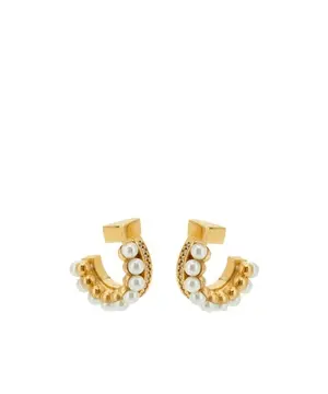 FERRAGAMO Gancini Pearl Hoop Earrings - Gold