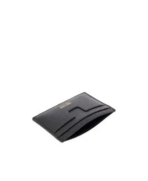 TOM FORD T Line Grain Card Holder - Black