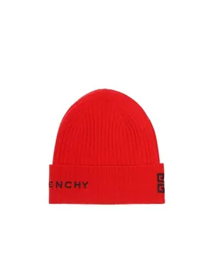 Givenchy Knitted Beanie With Logo Embroidery - Red