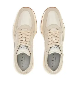 Hogan Interactive Low-top Sneakers With Paneled Leather And H Motif - Beige