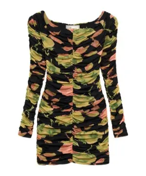Blumarine Off-the-shoulder Ruched Floral Long Sleeve Dress