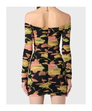 Blumarine Off-the-shoulder Ruched Floral Long Sleeve Dress