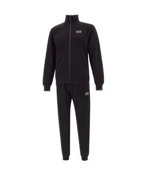 EA7 Logo Printed Zipped Track Suit - Black