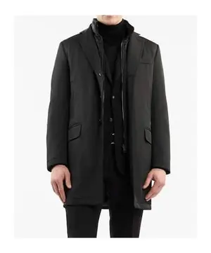 FAY Padded Peak Lapel Coat - Black