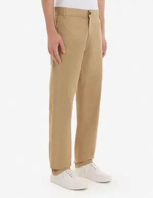 Maison Kitsuné Tapered Cotton Chino Pants With Fox Embroidery - Nude