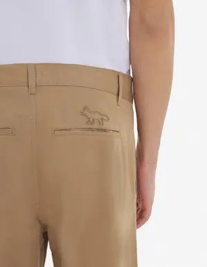 Maison Kitsuné Tapered Cotton Chino Pants With Fox Embroidery - Nude