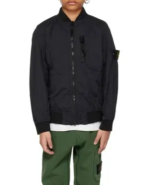 Stone Island Logo-patch Zip-up Bomber Jacket - Black