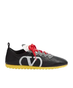 Valentino Garavani Valentino VLogo Signature Perforated Lace-Up Sneakers Black/grey/white/yellow