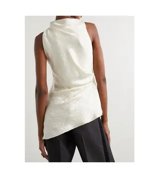 Alexander McQueen Asymmetrical Mock Neck Satin Top