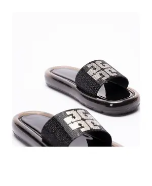 Tory Burch Embellished Logo Slip-on Sandals - Black