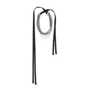 ANN DEMEULEMEESTER Layered Chain Necklace With Ribbon Detail - Black
