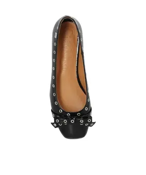 GANNI Eyelet Bow Ballerinas - Black