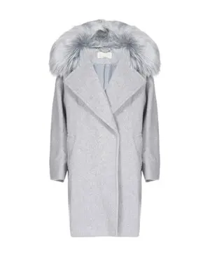 Michael Kors Long Sleeve Coat With Faux Fur Collar - Gray