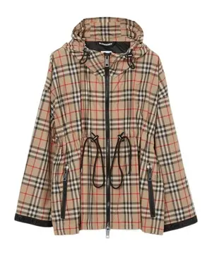 Burberry Checked Drawstring Hooded Jacket - Brown