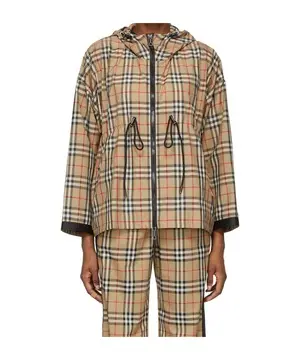 Burberry Checked Drawstring Hooded Jacket
