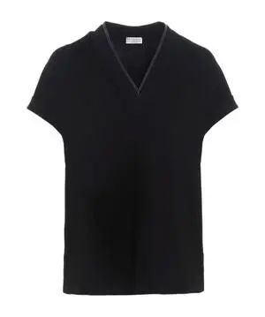 Brunello Cucinelli Monile Trim V-neck T-shirt - Black